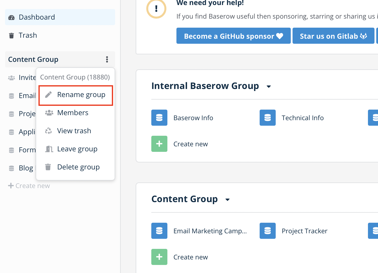 Setting Up A Group Baserow